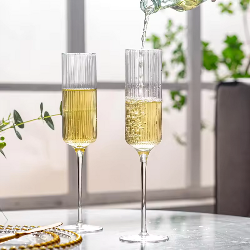 Melbify Ribbed Wine Glasses with Gold Rim | 200 ml | Luxury Wine Glass ...